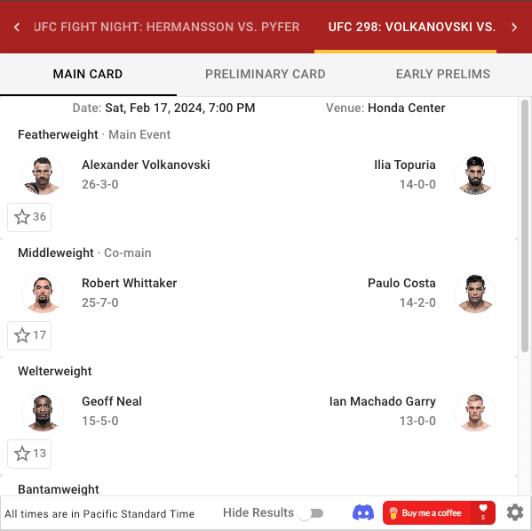 UFC Calendar - Never Miss a Fight | Browser Extension